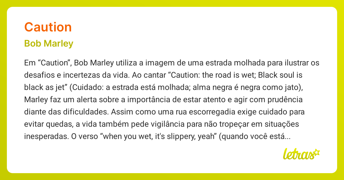 Significado da música CAUTION (Bob Marley) - LETRAS.MUS.BR
