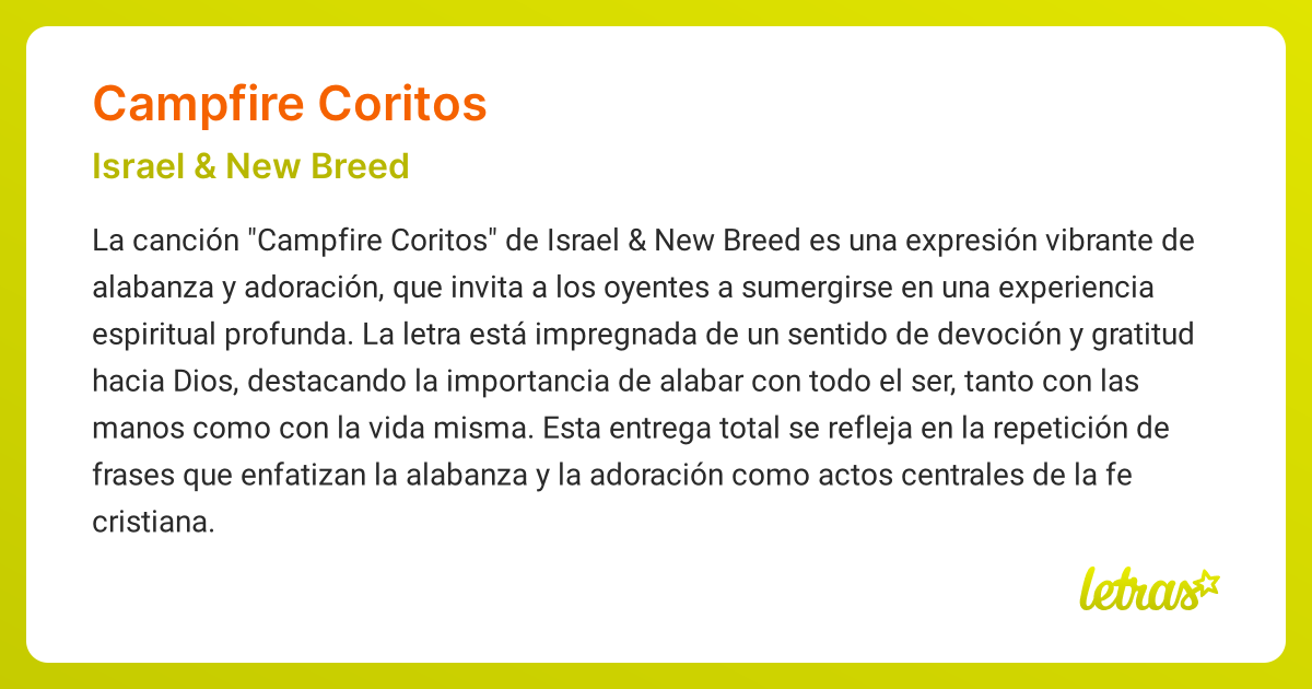 Significado de la canción CAMPFIRE CORITOS (Israel & New Breed ...