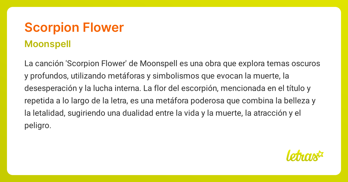 Significado de la canción SCORPION FLOWER (Moonspell) - LETRAS.COM