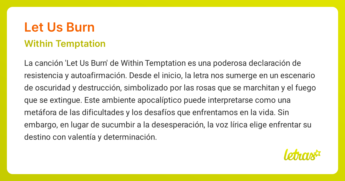 Significado de la canción LET US BURN (Within Temptation) - LETRAS.COM