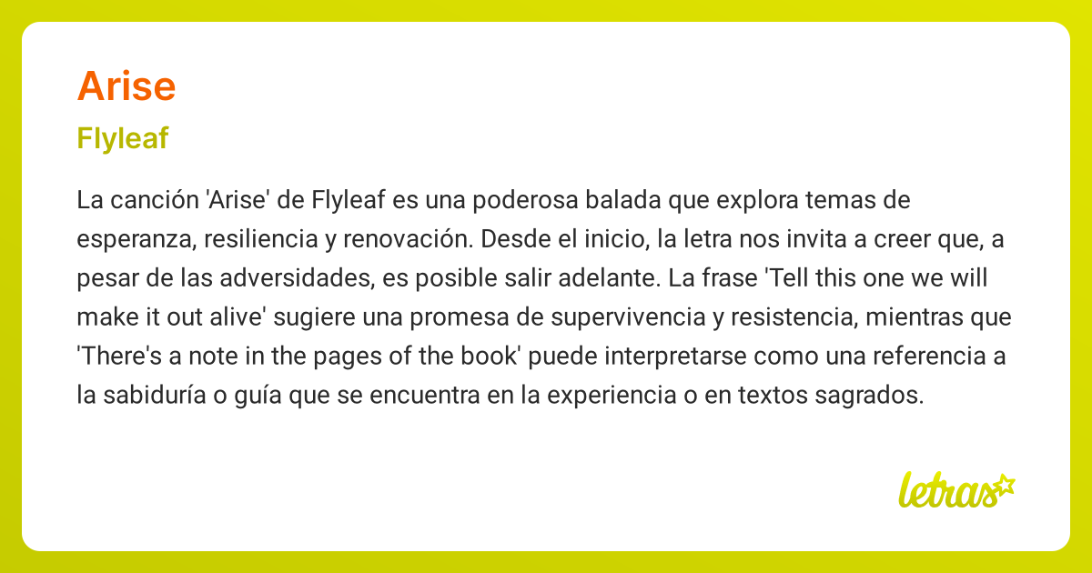 Significado de la canción ARISE (Flyleaf) - LETRAS.COM