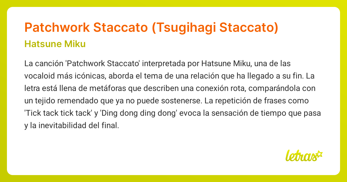 Significado de la canción Patchwork Staccato (Tsugihagi Staccato ...