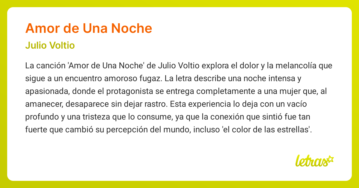 Significado de la canción AMOR DE UNA NOCHE (Julio Voltio) - LETRAS.COM