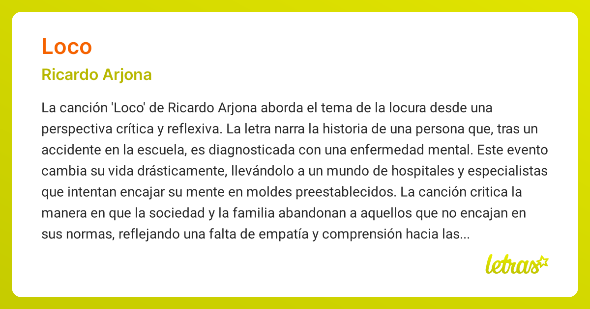 Significado de la canción LOCO (Ricardo Arjona) - LETRAS.COM