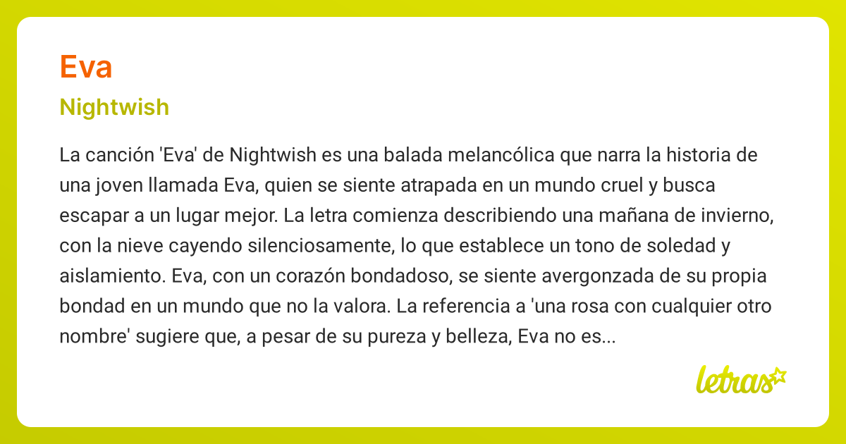 Significado de la canción EVA (Nightwish) - LETRAS.COM