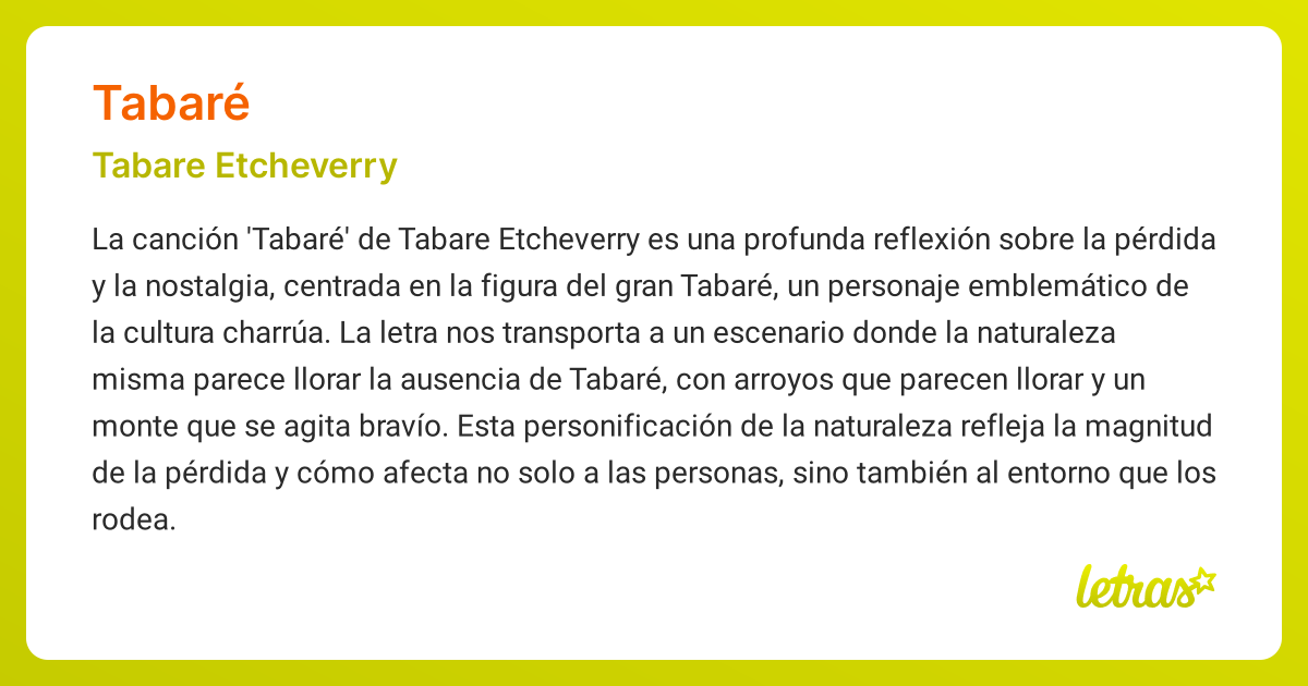 Significado de la canción TABARÉ (Tabare Etcheverry) - LETRAS.COM