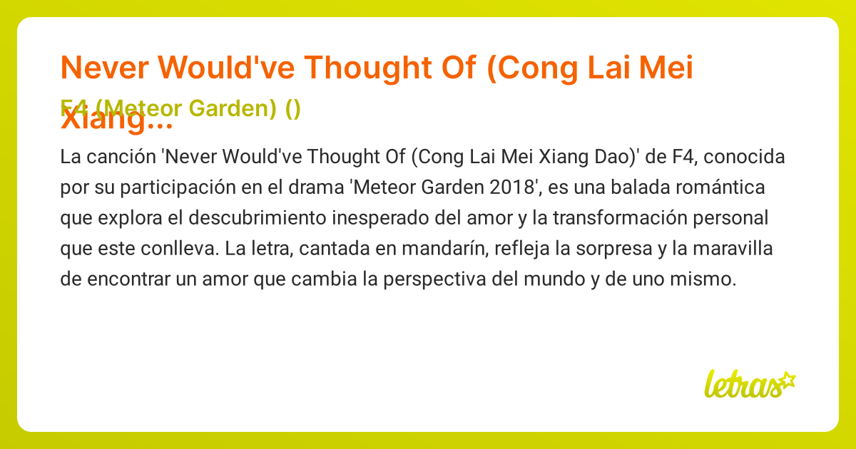 Significado de la canción Never Would've Thought Of (Cong Lai Mei Xiang ...