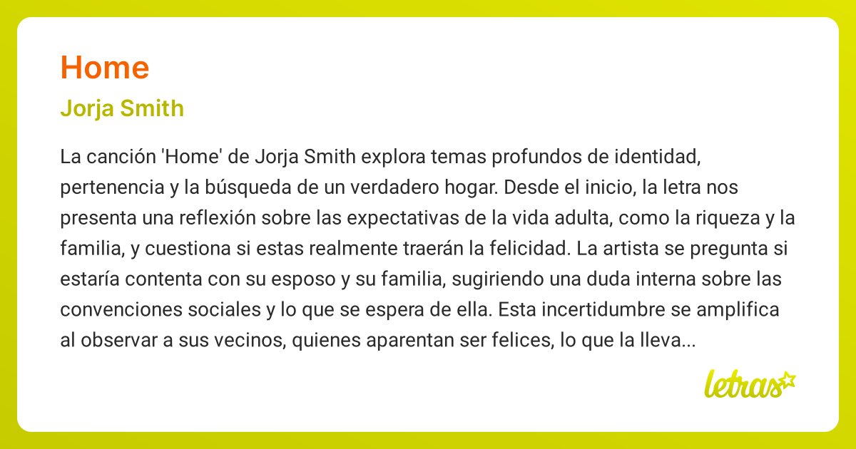 Significado de la canción HOME (Jorja Smith) - LETRAS.COM