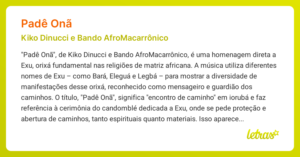 Significado da música PADÊ ONÃ (Kiko Dinucci e Bando AfroMacarrônico ...