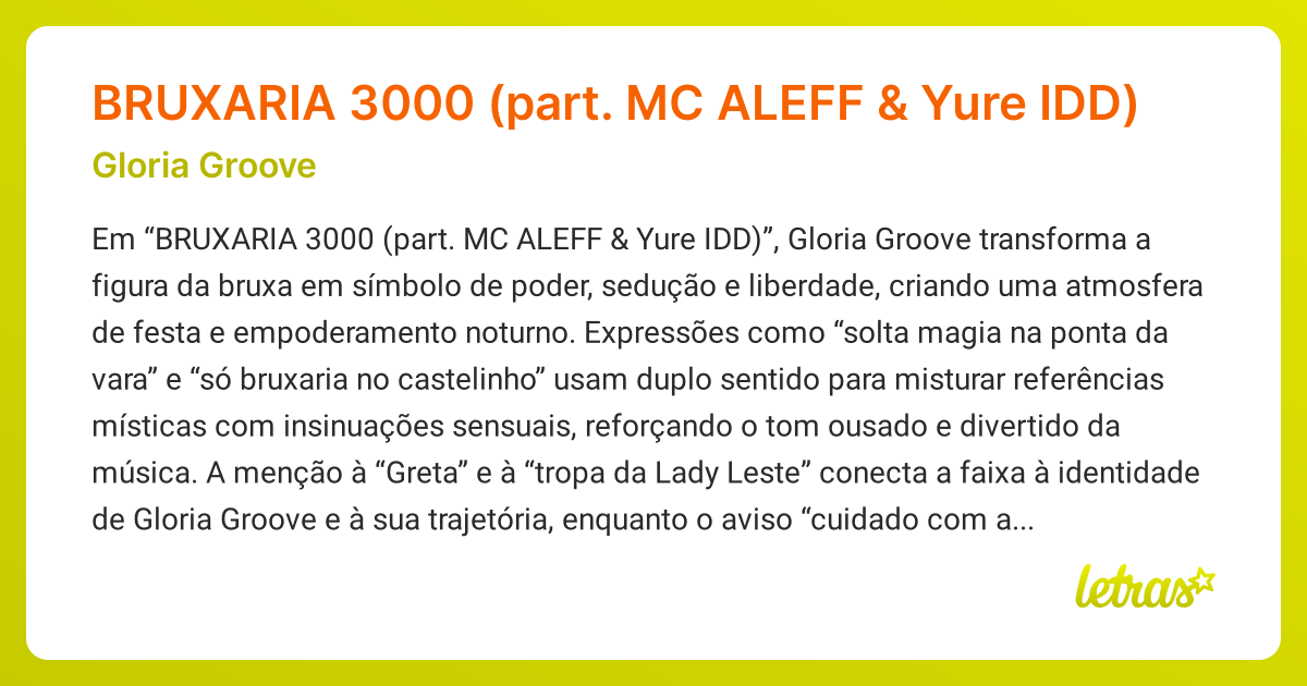 Significado da música BRUXARIA 3000 (part. MC ALEFF & Yure IDD) (Gloria ...