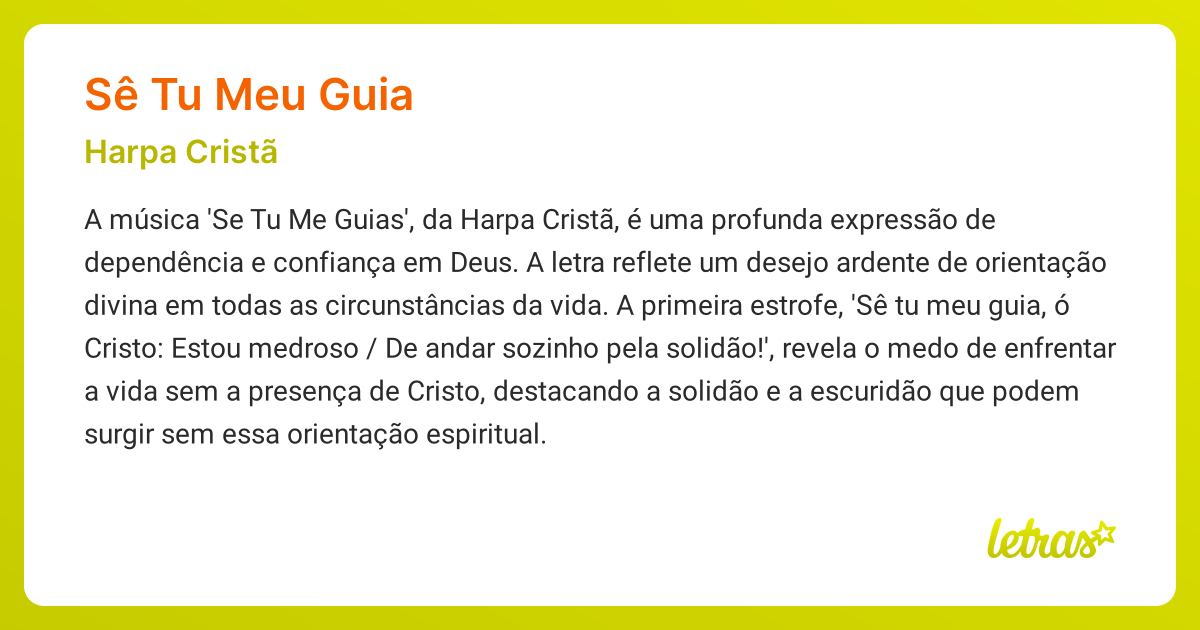 Significado da música SÊ TU MEU GUIA (Harpa Cristã) - LETRAS.MUS.BR