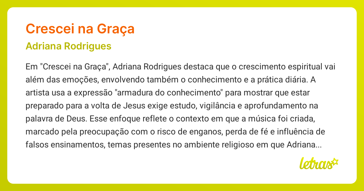 Significado da música CRESCEI NA GRAÇA (Adriana Rodrigues) - LETRAS.MUS.BR