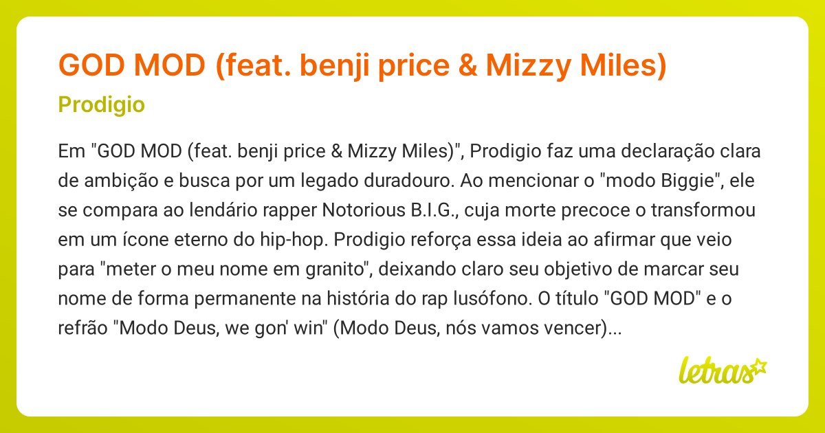 Significado da música GOD MOD (feat. benji price & Mizzy Miles ...