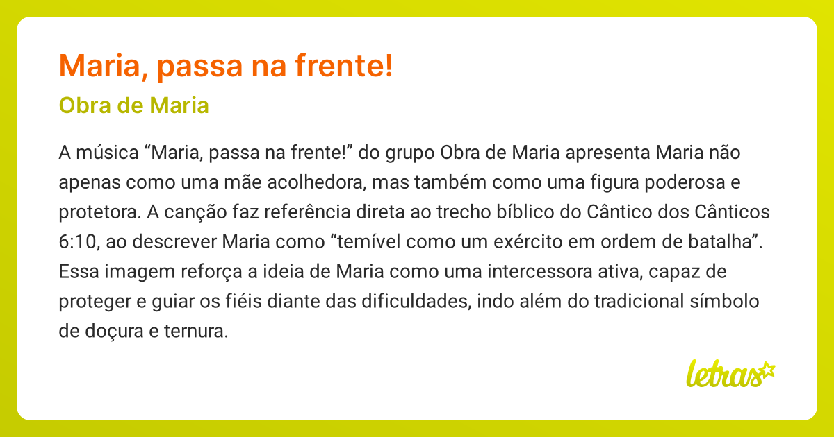 Significado da música MARIA, PASSA NA FRENTE! (Obra de Maria) - LETRAS ...