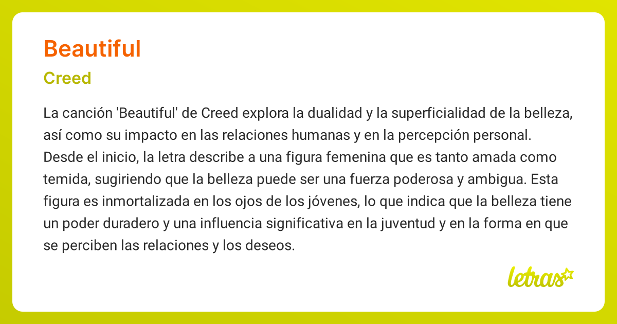 Significado de la canción BEAUTIFUL (Creed) - LETRAS.COM