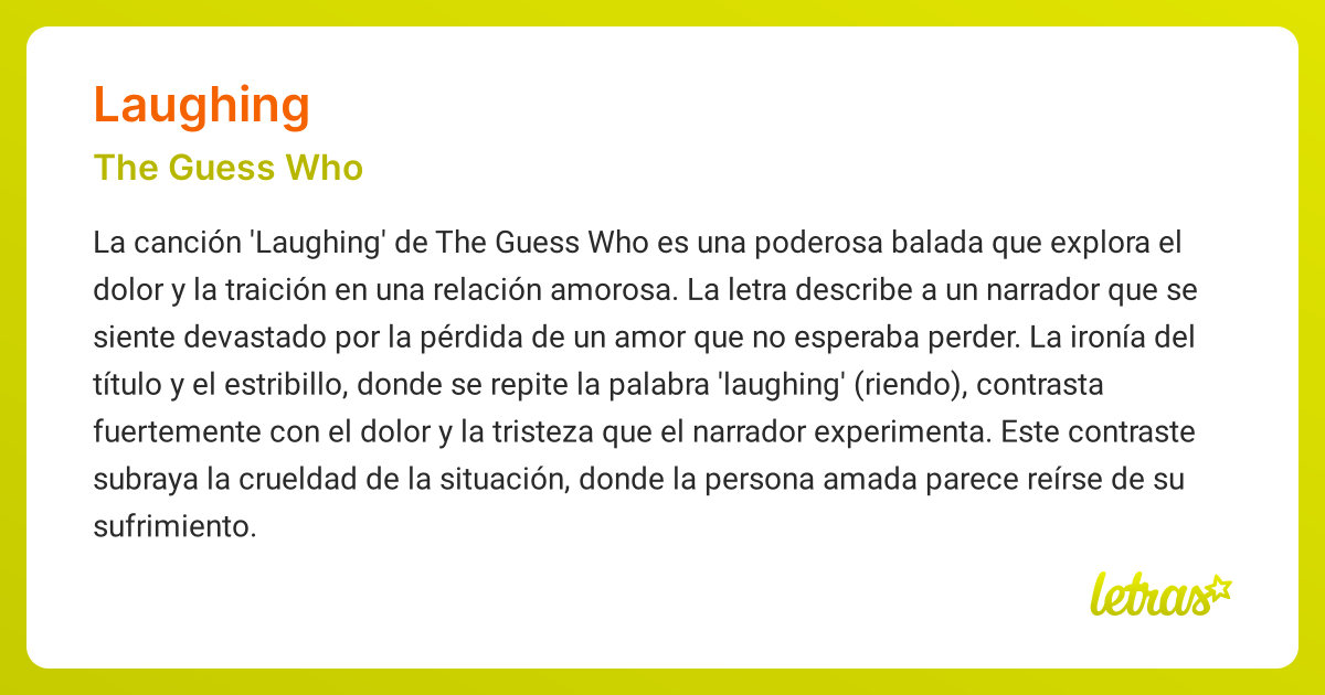 Significado de la canción LAUGHING (The Guess Who) - LETRAS.COM