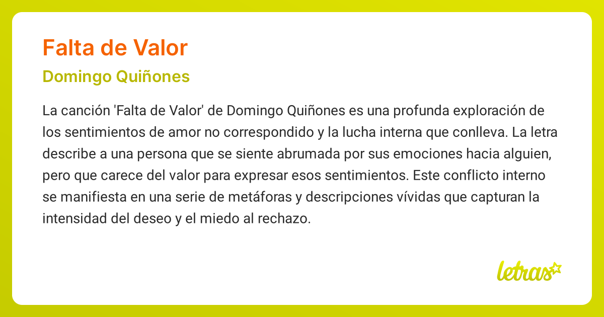 Significado de la canción FALTA DE VALOR (Domingo Quiñones) - LETRAS.COM