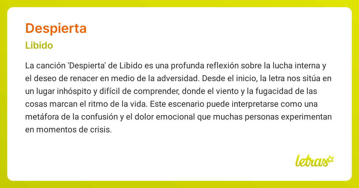 Significado de la canción DESPIERTA (Libido) - LETRAS.COM