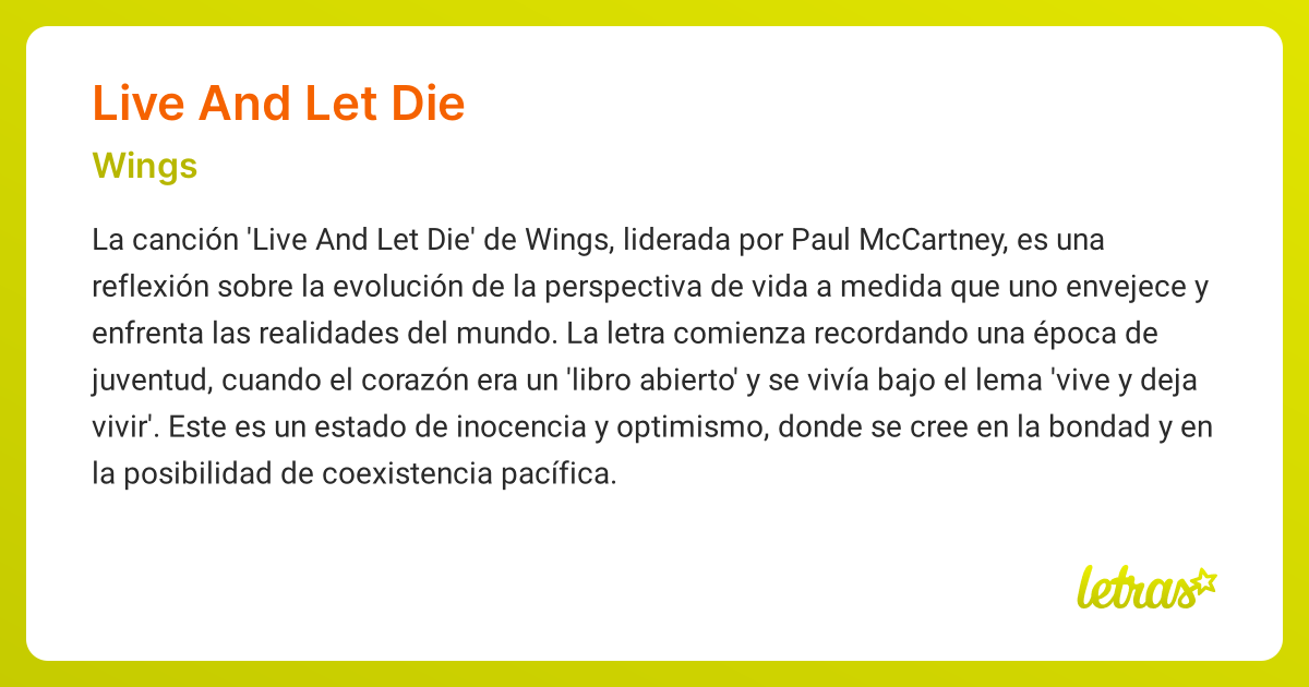 Significado de la canción LIVE AND LET DIE (Wings) - LETRAS.COM