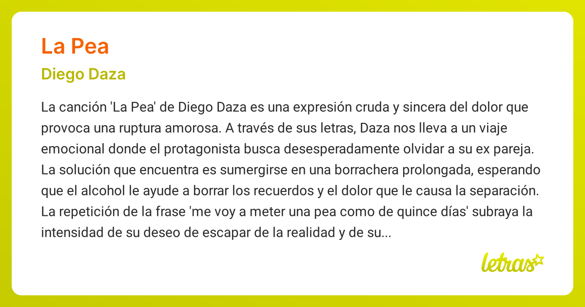 Significado de la canción LA PEA (Diego Daza) - LETRAS.COM