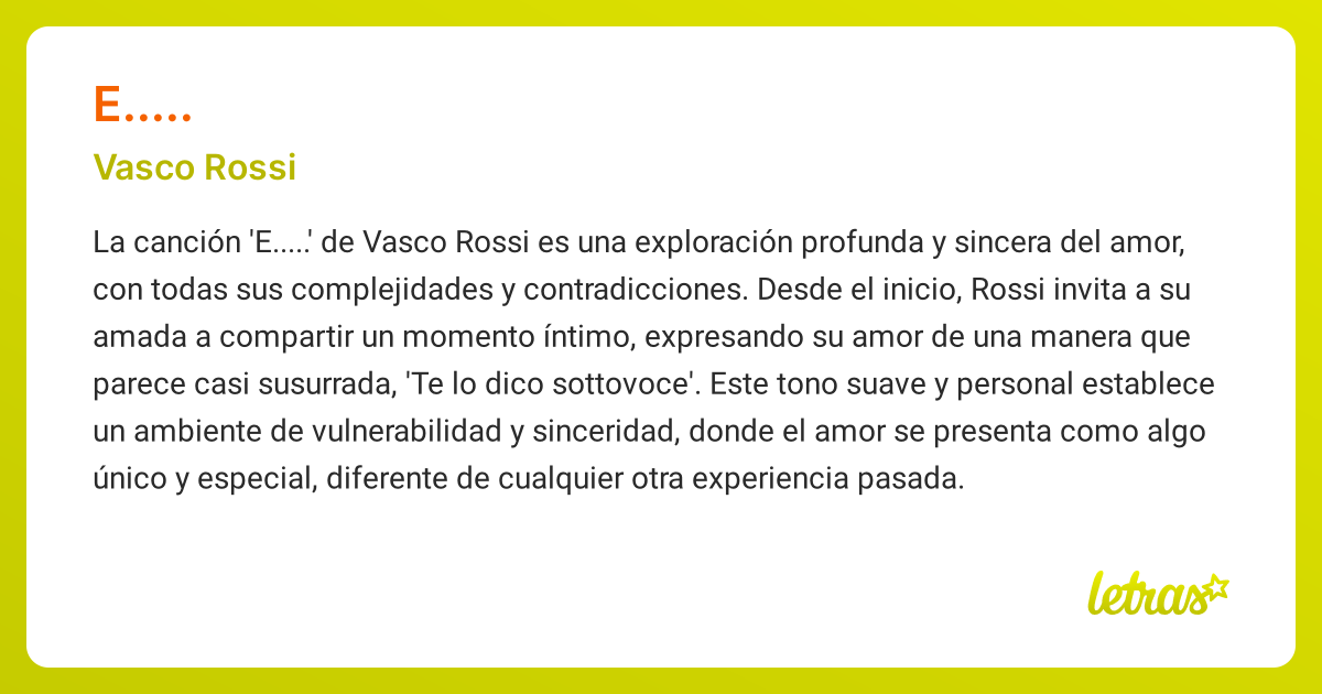 Significado de la canción E..... (Vasco Rossi) - LETRAS.COM