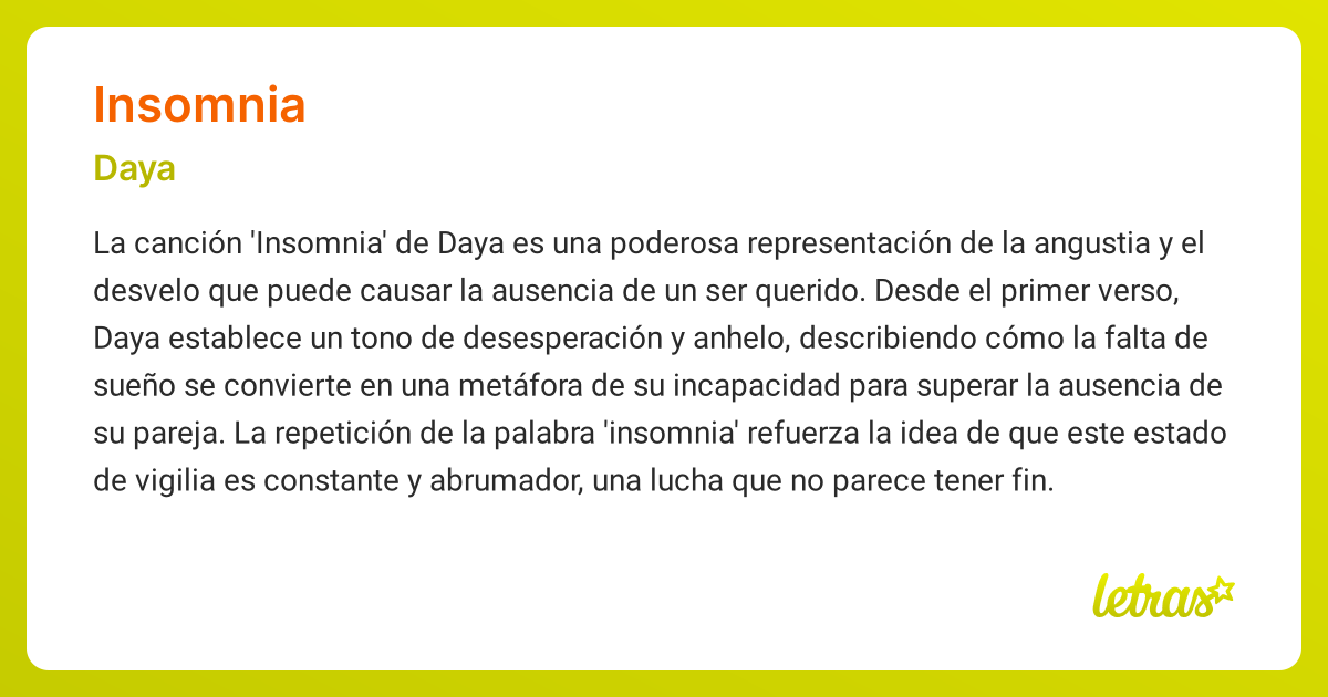 Significado de la canción INSOMNIA (Daya ) - LETRAS.COM