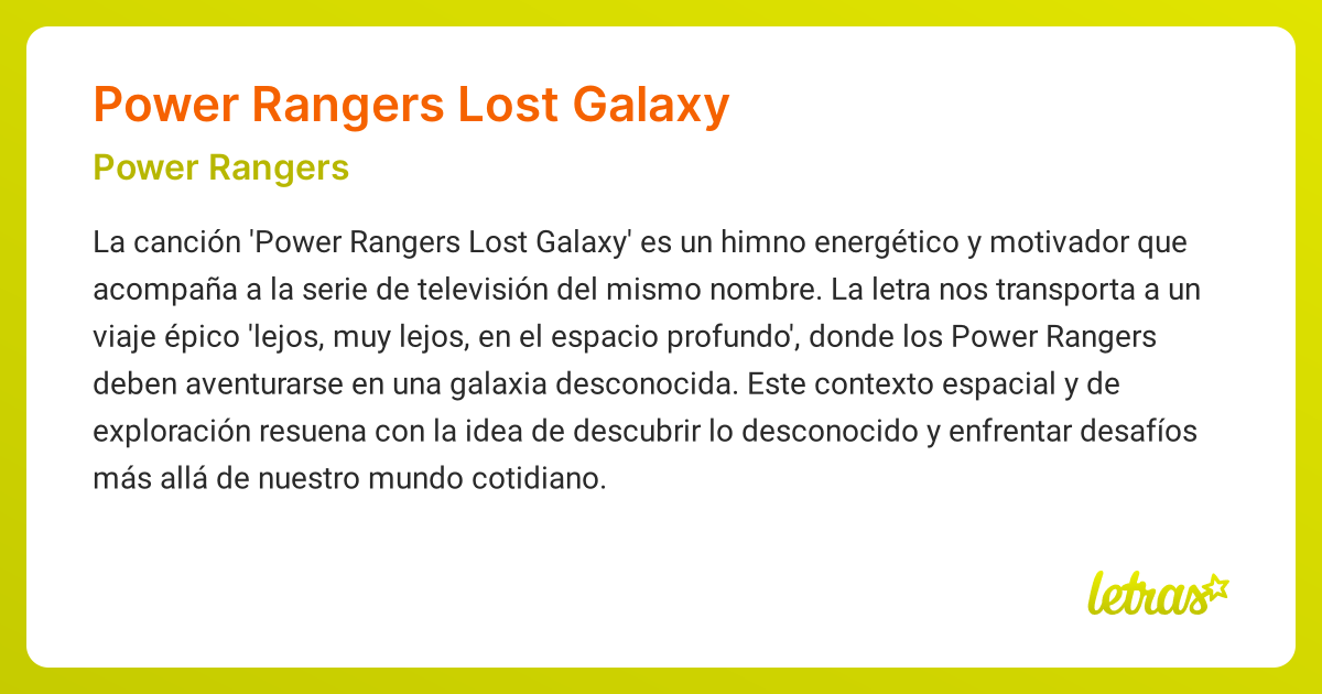 Significado de la canción POWER RANGERS LOST GALAXY (Power Rangers ...