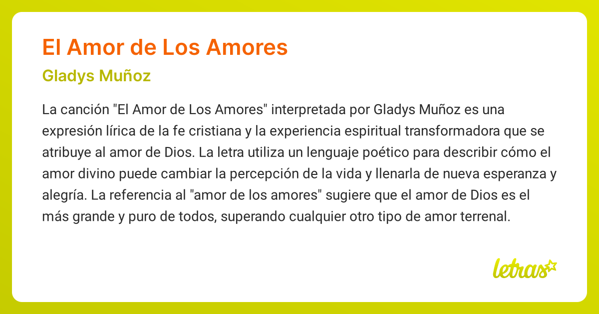Significado de la canción EL AMOR DE LOS AMORES (Gladys Muñoz) - LETRAS.COM