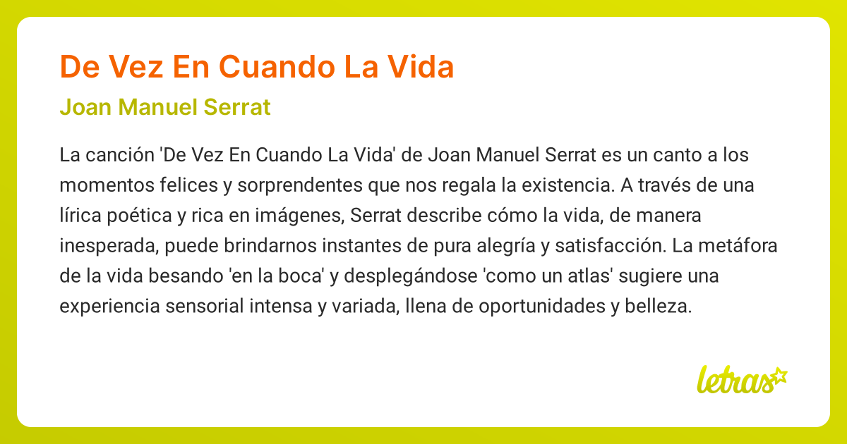 Significado de la canción DE VEZ EN CUANDO LA VIDA (Joan Manuel Serrat ...