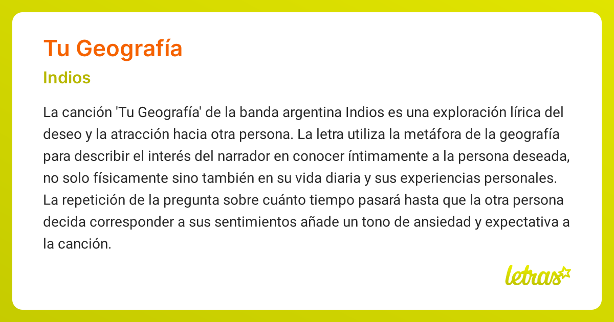 Significado de la canción TU GEOGRAFÍA (Indios) - LETRAS.COM