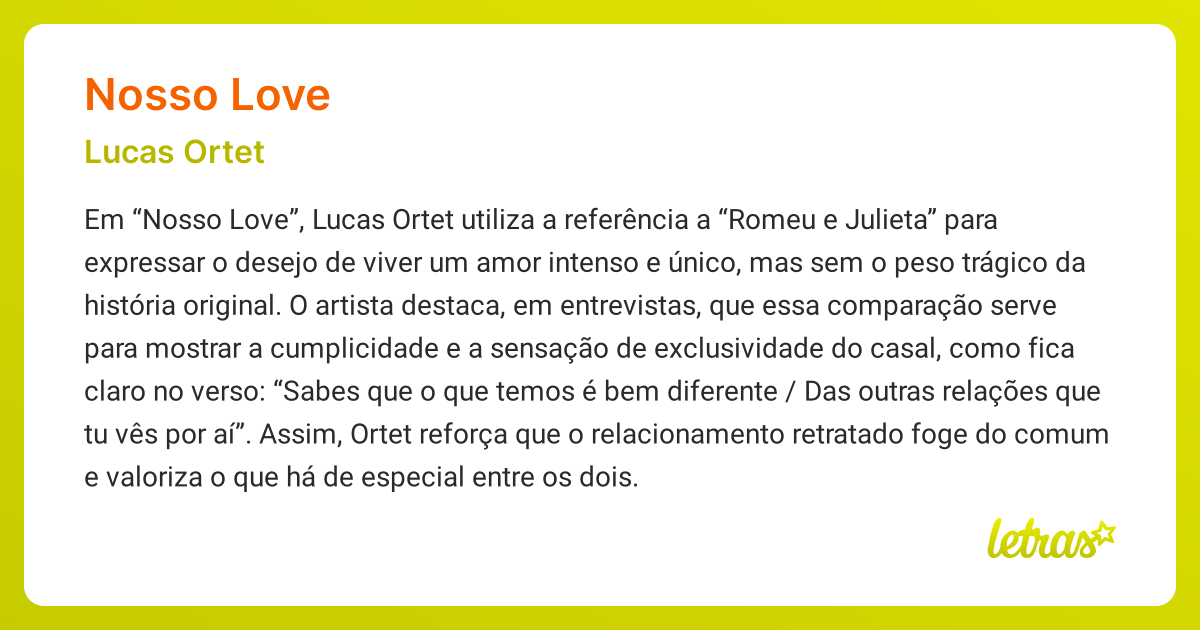 Significado da música NOSSO LOVE (Lucas Ortet) - LETRAS.MUS.BR