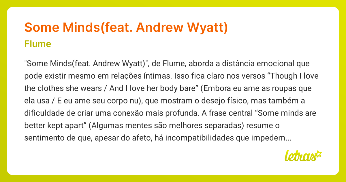 Significado da música SOME MINDS(FEAT. ANDREW WYATT) (Flume) - LETRAS ...