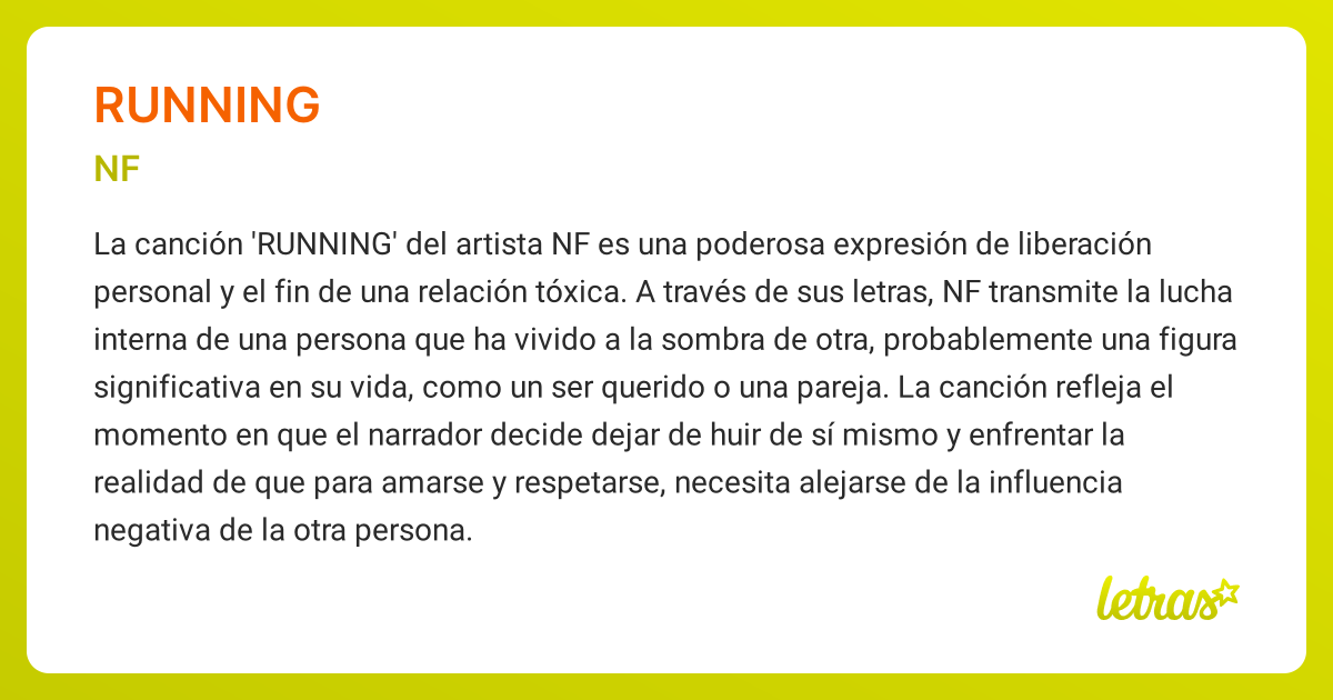 Significado de la canción RUNNING (NF) - LETRAS.COM