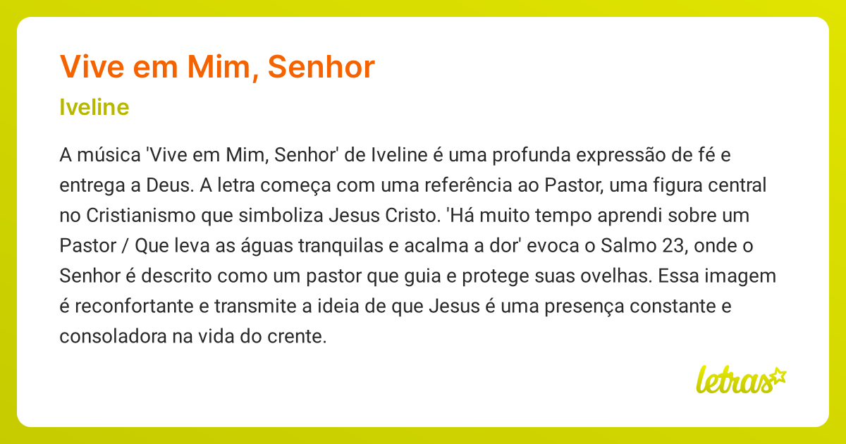 Significado da música VIVE EM MIM, SENHOR (Iveline) - LETRAS.MUS.BR