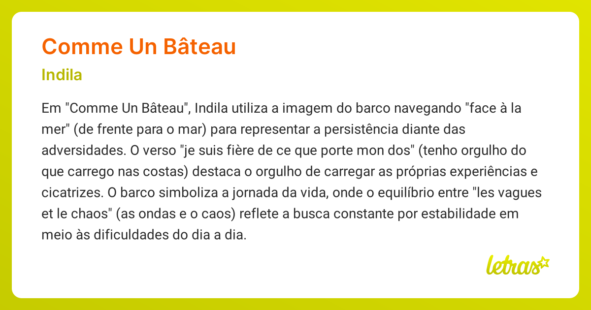 Significado da música COMME UN BÂTEAU (Indila) - LETRAS.MUS.BR