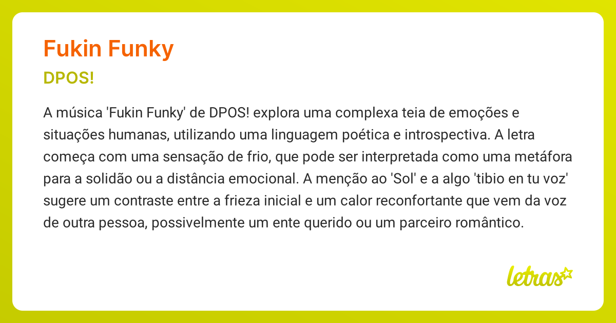 Significado da música FUKIN FUNKY (DPOS!) - LETRAS.MUS.BR