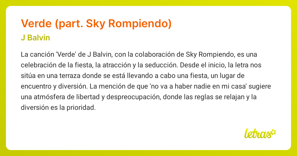 Significado de la canción VERDE (PART. SKY ROMPIENDO) (J Balvin ...