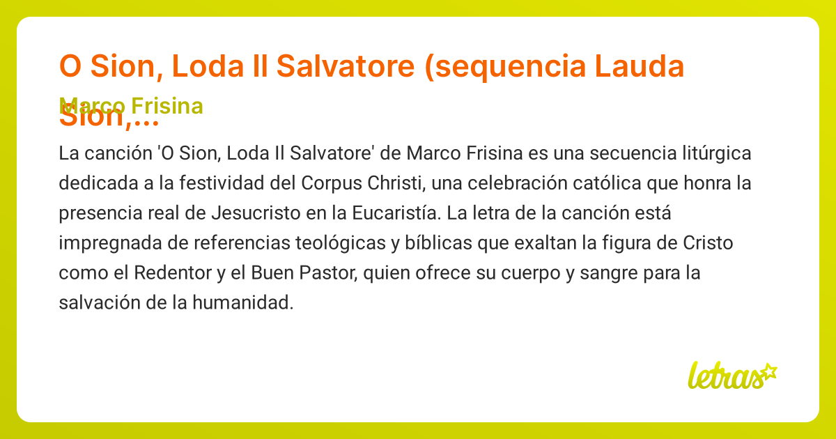 Significado de la canción O Sion, Loda Il Salvatore (sequencia Lauda ...