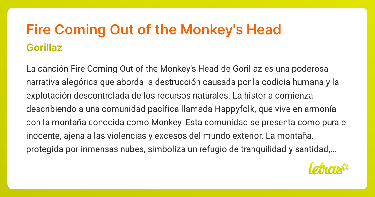 Significado de la canción Fire Coming Out of the Monkey's Head ...