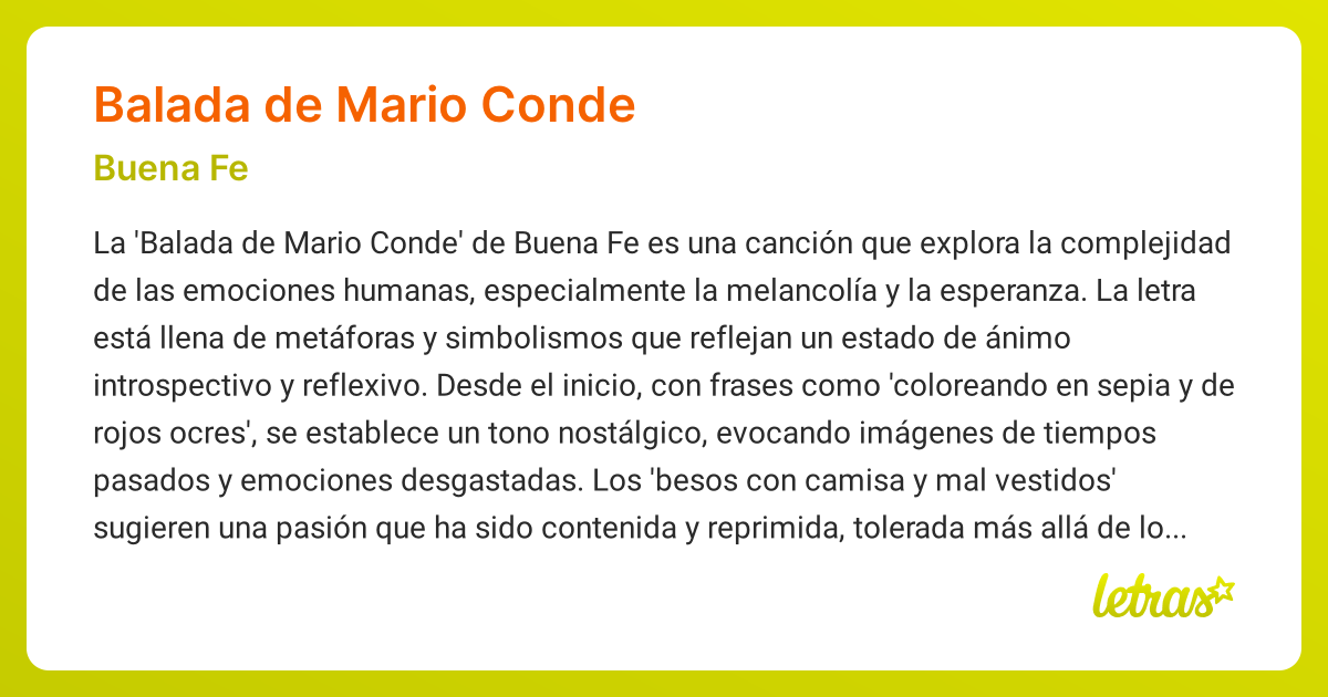 Significado de la canción BALADA DE MARIO CONDE (Buena Fe) - LETRAS.COM