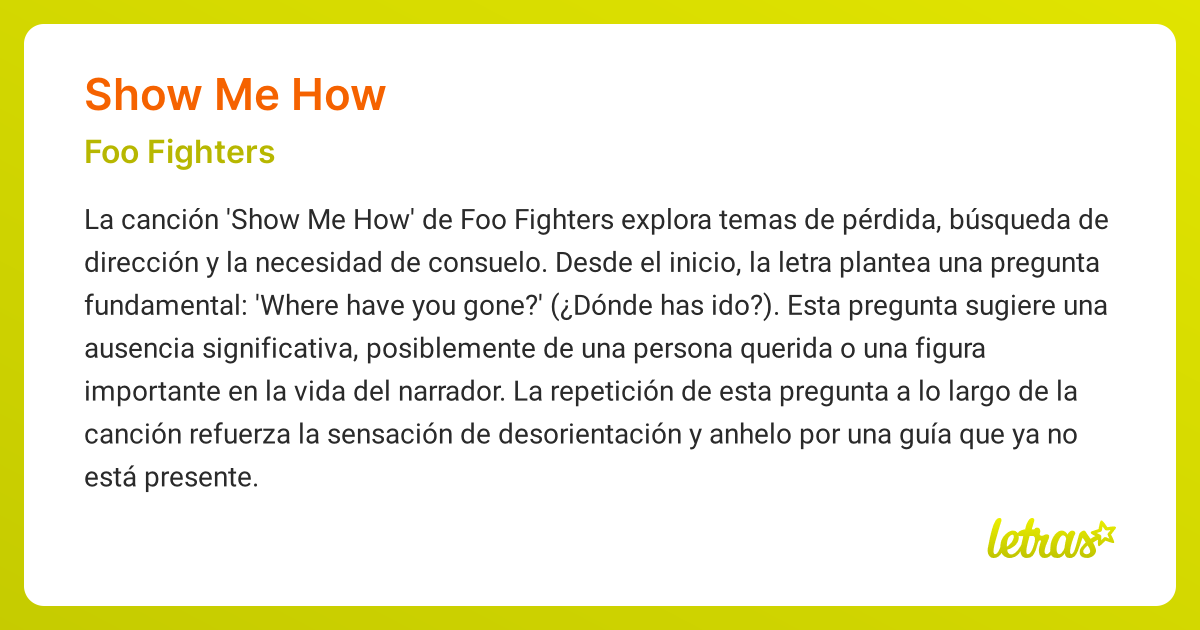 Significado de la canción SHOW ME HOW (Foo Fighters) - LETRAS.COM