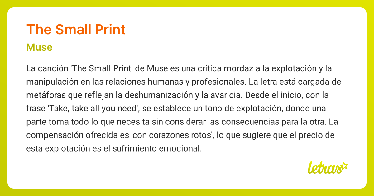 Significado de la canción THE SMALL PRINT (Muse) - LETRAS.COM