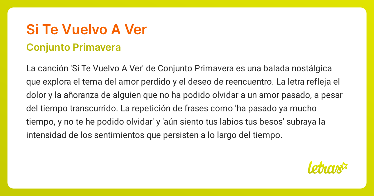 Significado de la canción SI TE VUELVO A VER (Conjunto Primavera ...