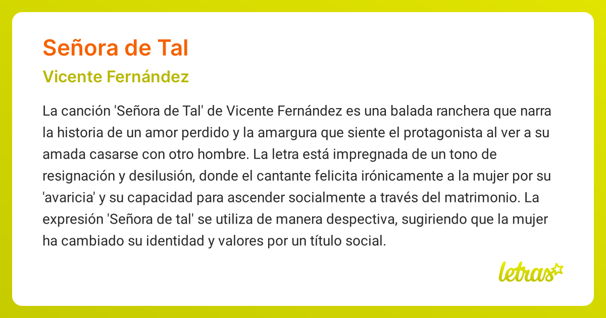 Significado de la canción SEÑORA DE TAL (Vicente Fernández) - LETRAS.COM