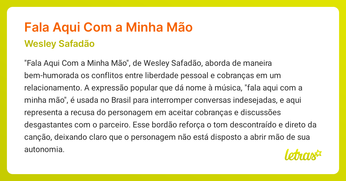 Significado da música FALA AQUI COM A MINHA MÃO (Wesley Safadão ...
