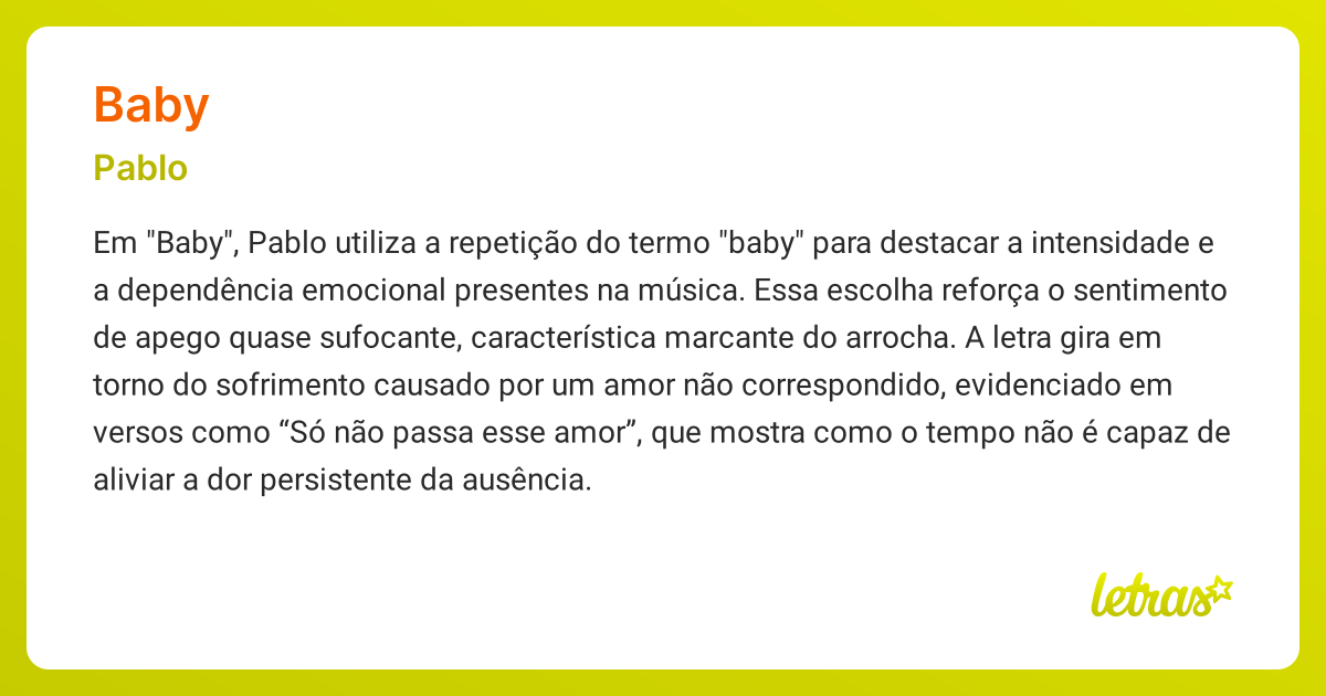 Significado da música BABY (Pablo) - LETRAS.MUS.BR