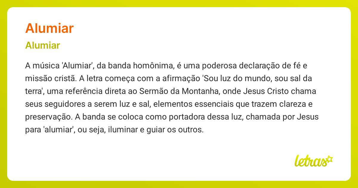 Significado da música ALUMIAR (Alumiar) - LETRAS.MUS.BR