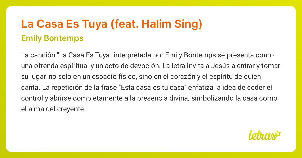 Significado de la canción La Casa Es Tuya (feat. Halim Sing) (Emily ...