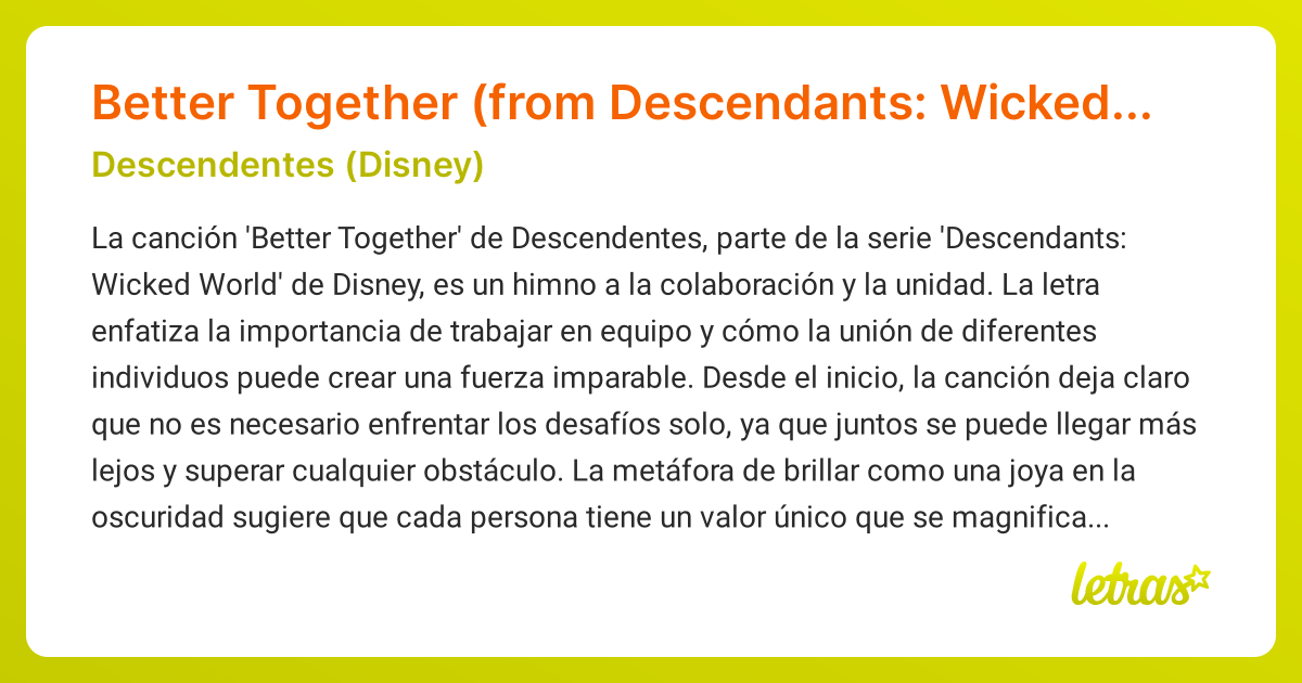 Significado de la canción Better Together (from Descendants: Wicked ...
