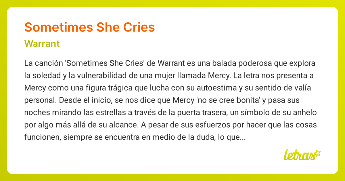 Significado de la canción SOMETIMES SHE CRIES (Warrant) - LETRAS.COM